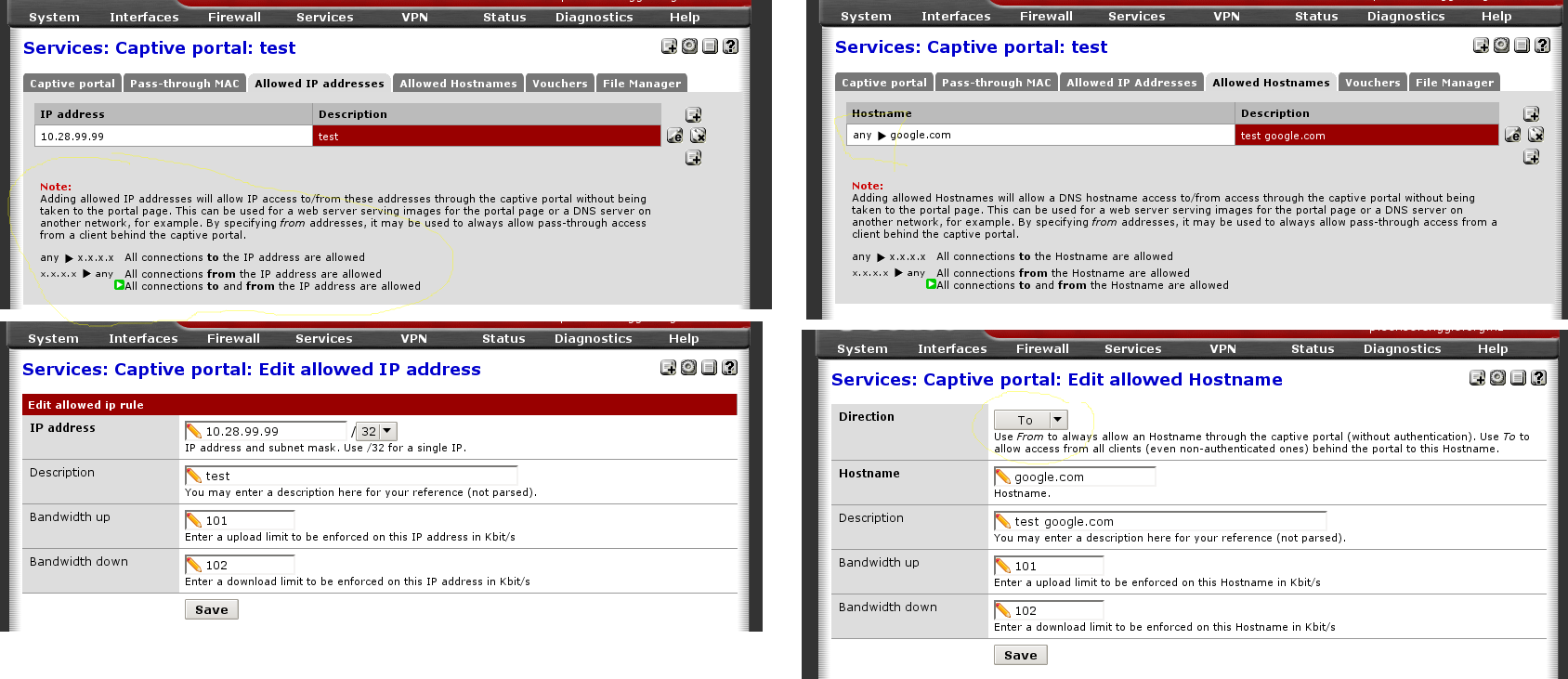 Bug #3594: Captive portal inconsistancy - "Allowed IP addresses" vs "Allowed Hostnames ...